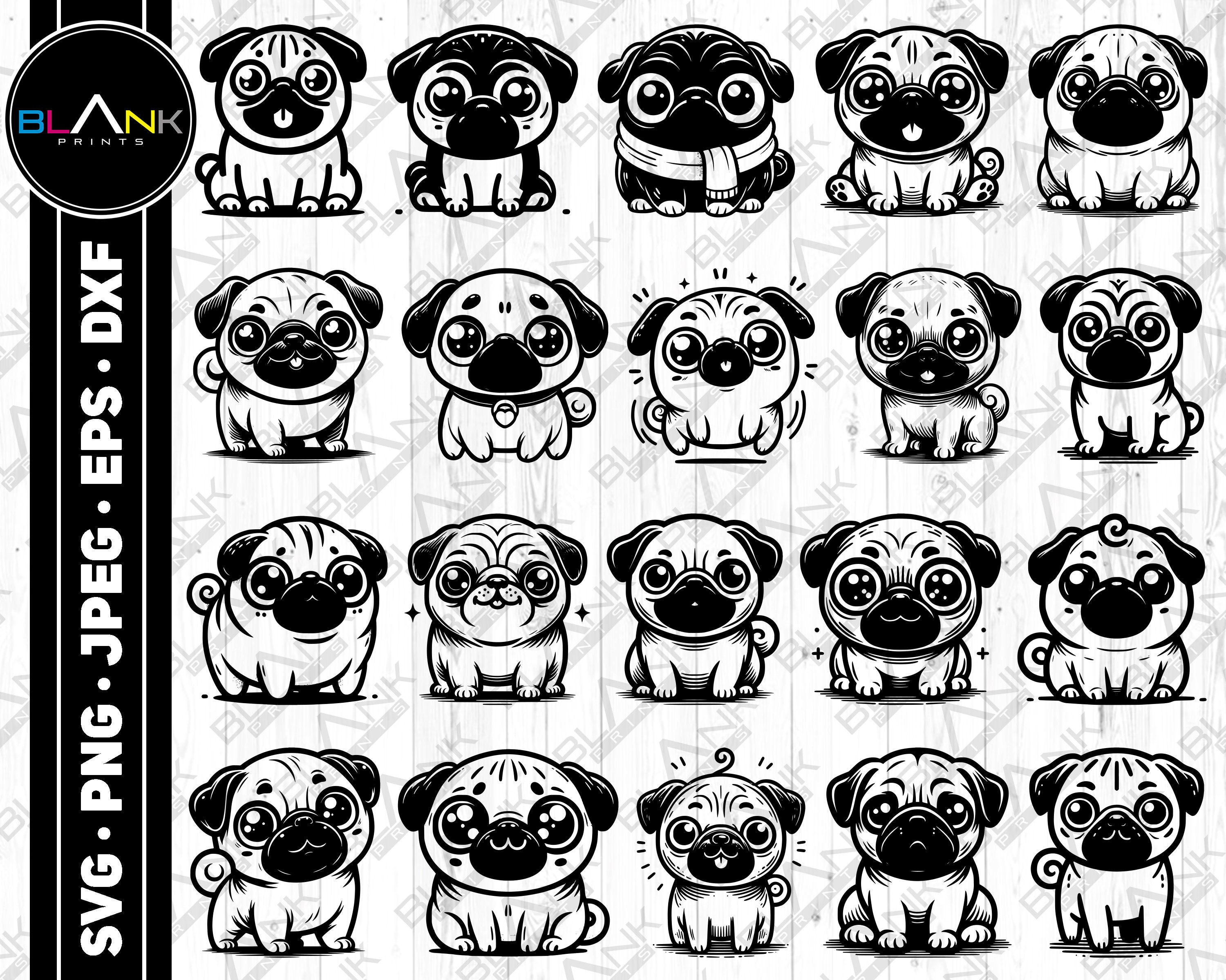 Cute Pug Bundle Svg Png Jpeg Eps Dxf Bundle Silhouette Clipart Cricut ...