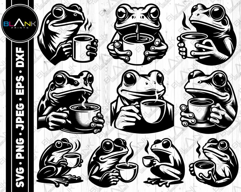 Frog Drinking Coffee SVG Bundle: Commercial Use (digital Download) - Etsy