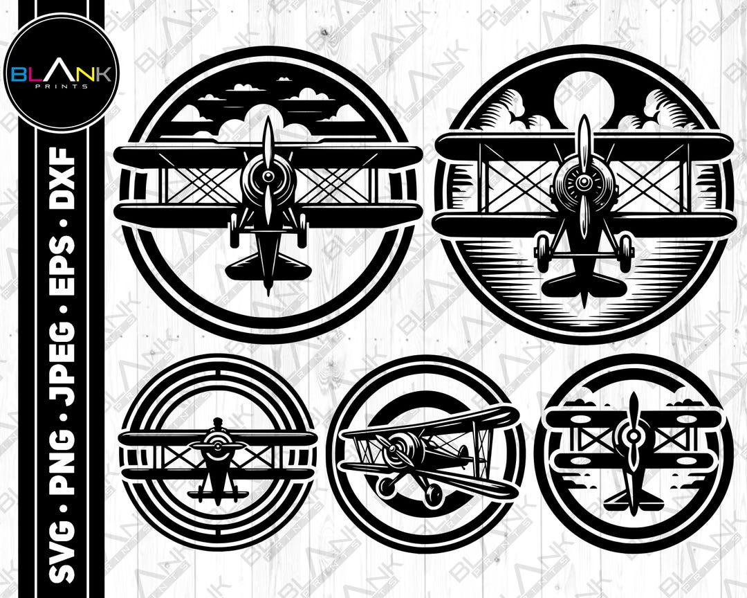 Biplane Bundle Svg Png Jpeg Eps Dxf Engrave Silhouette Clipart Cricut ...