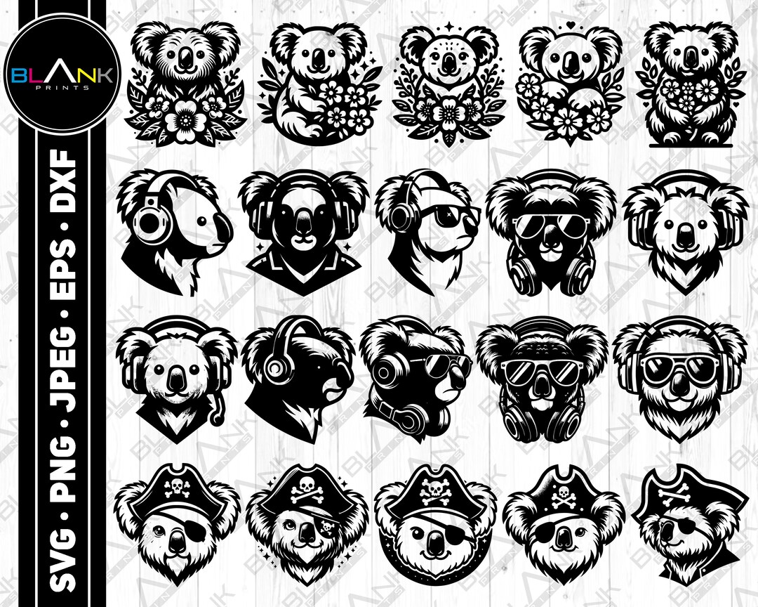 Koala Vector Bundle, Flowers, Headphones, Pirate Designs (digital ...