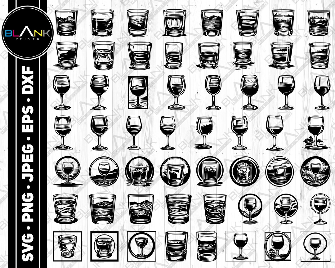 Glass of Wine and Liquor Bundle Svg Png Jpeg Eps Dxf Bundle Silhouette ...