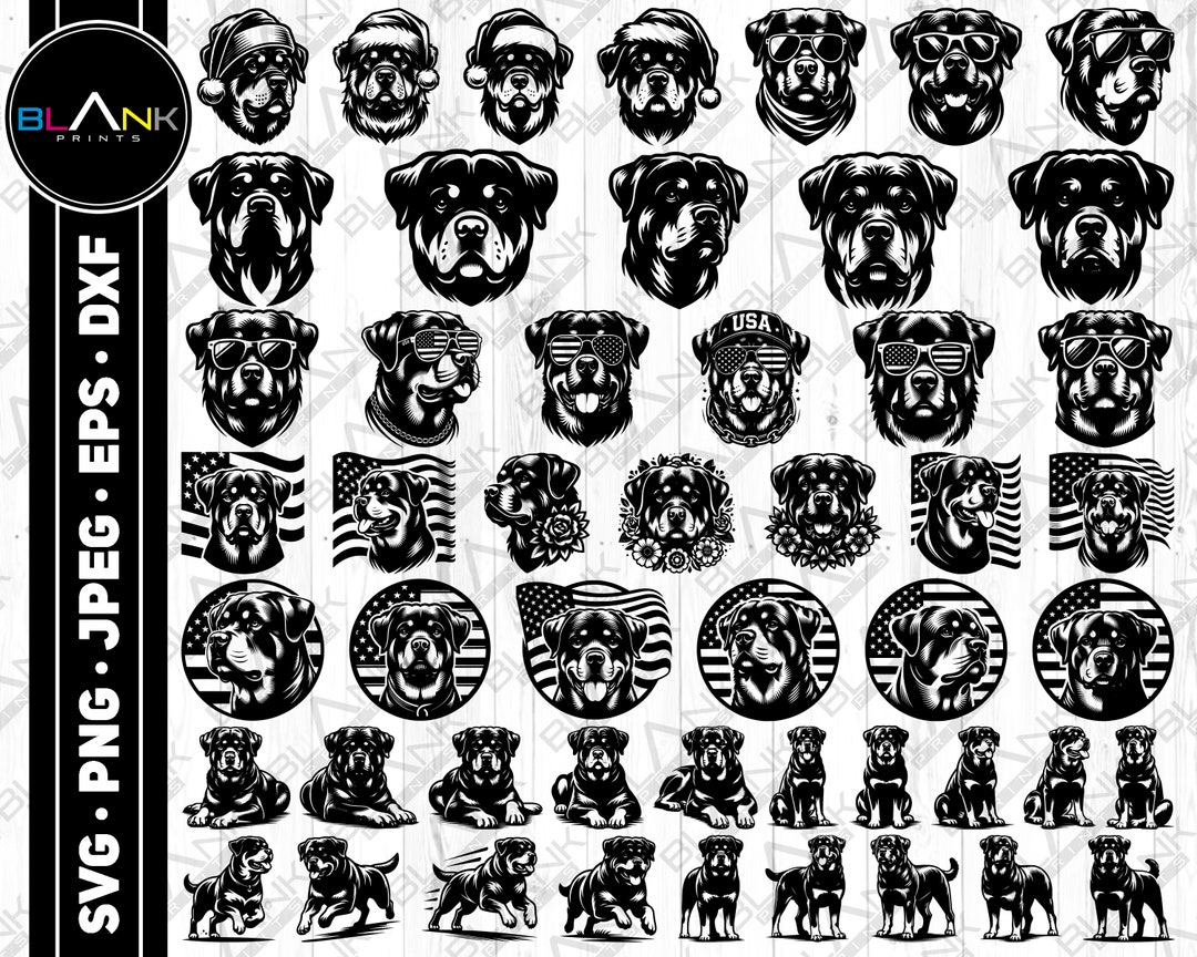 Rottweiler Bundle Svg Png Jpeg Eps Dxf Bundle Silhouette Cricut ...