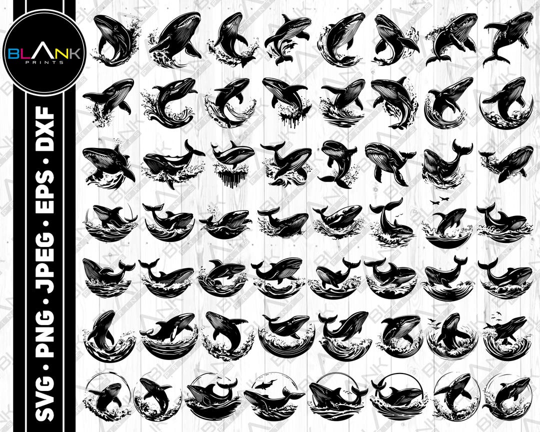 Paquete de ballenas SVG, PNG, JPEG, EPS, DXF, paquete, silueta, Cricut ...