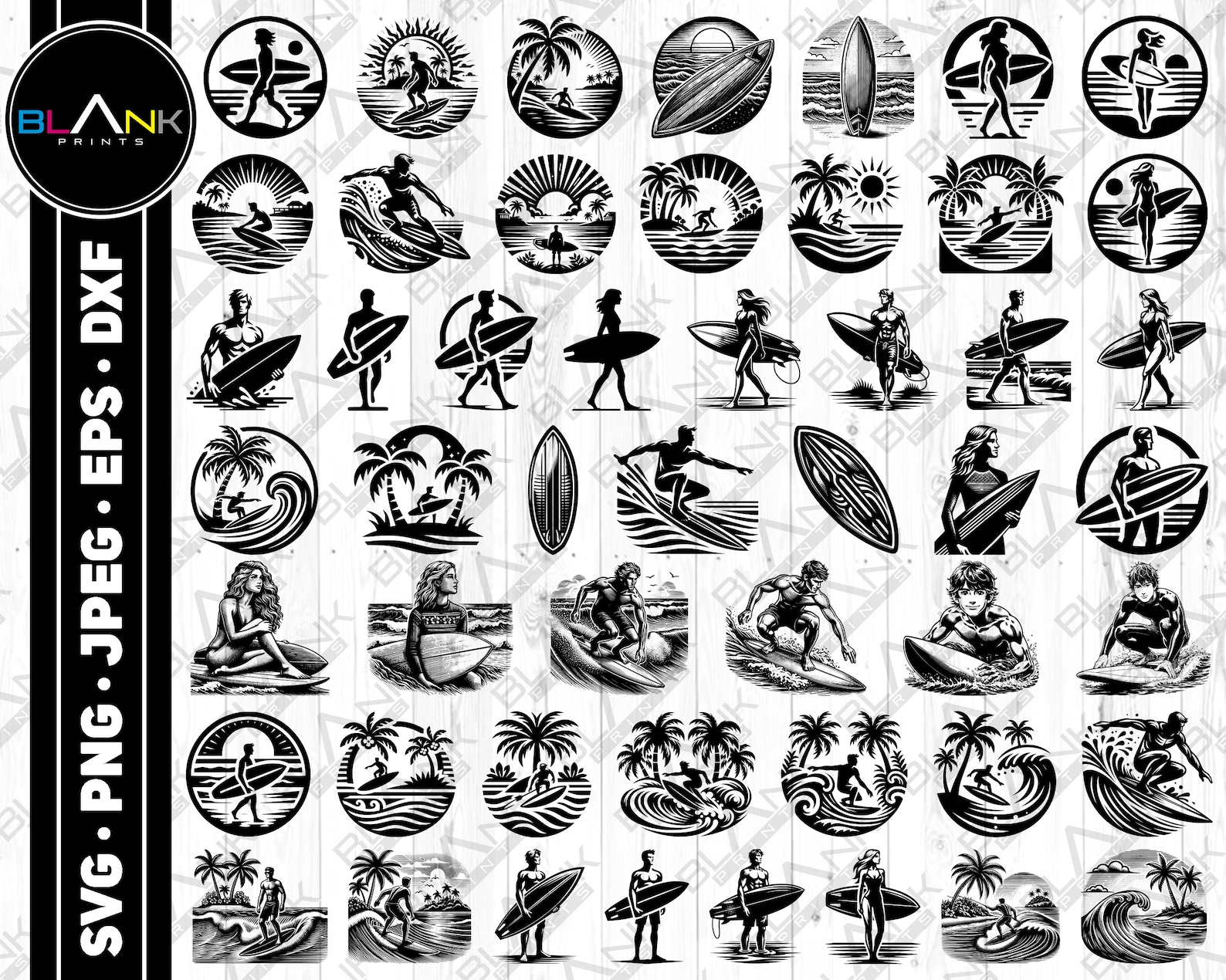 Surfing Bundle Svg Png Jpeg Eps Dxf Bundle Silhouette Cricut Commercial ...