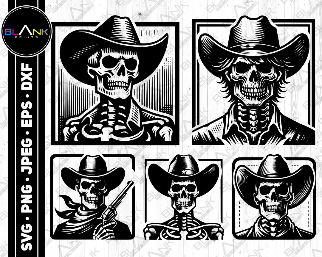 Skeleton Cowboy Bundle Svg Png Jpeg Eps Dxf Engrave Silhouette Clipart ...