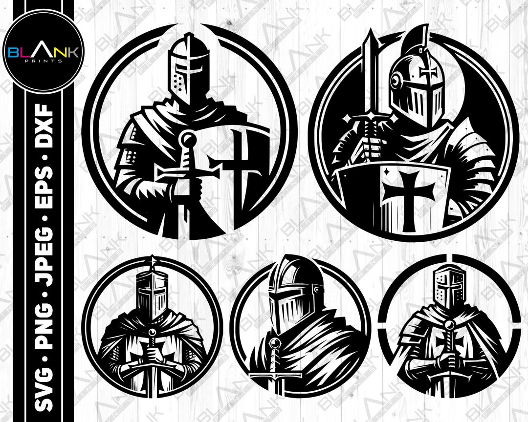 Crusader Knight Vector Bundle SVG PNG, Warrior Clipart (digital ...