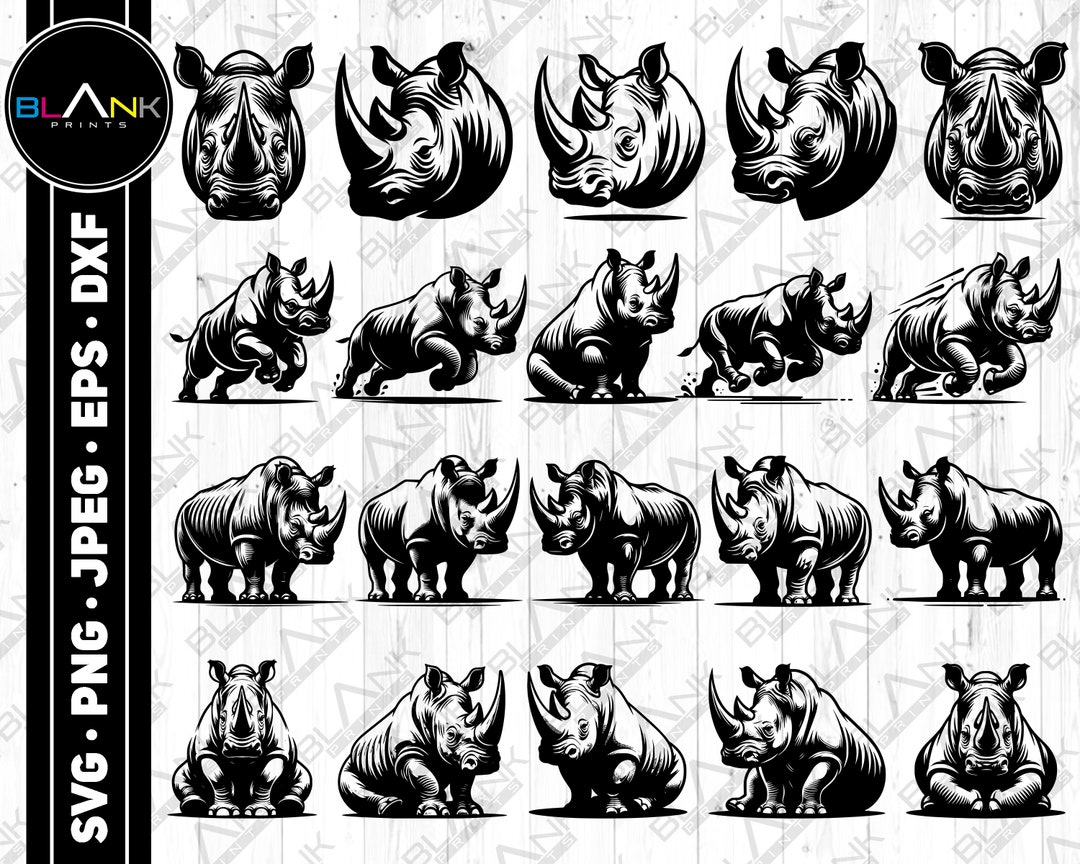 Rhino Vector Art Bundle (svg, Png, Jpg, Eps, Dxf) (digital Download) - Etsy