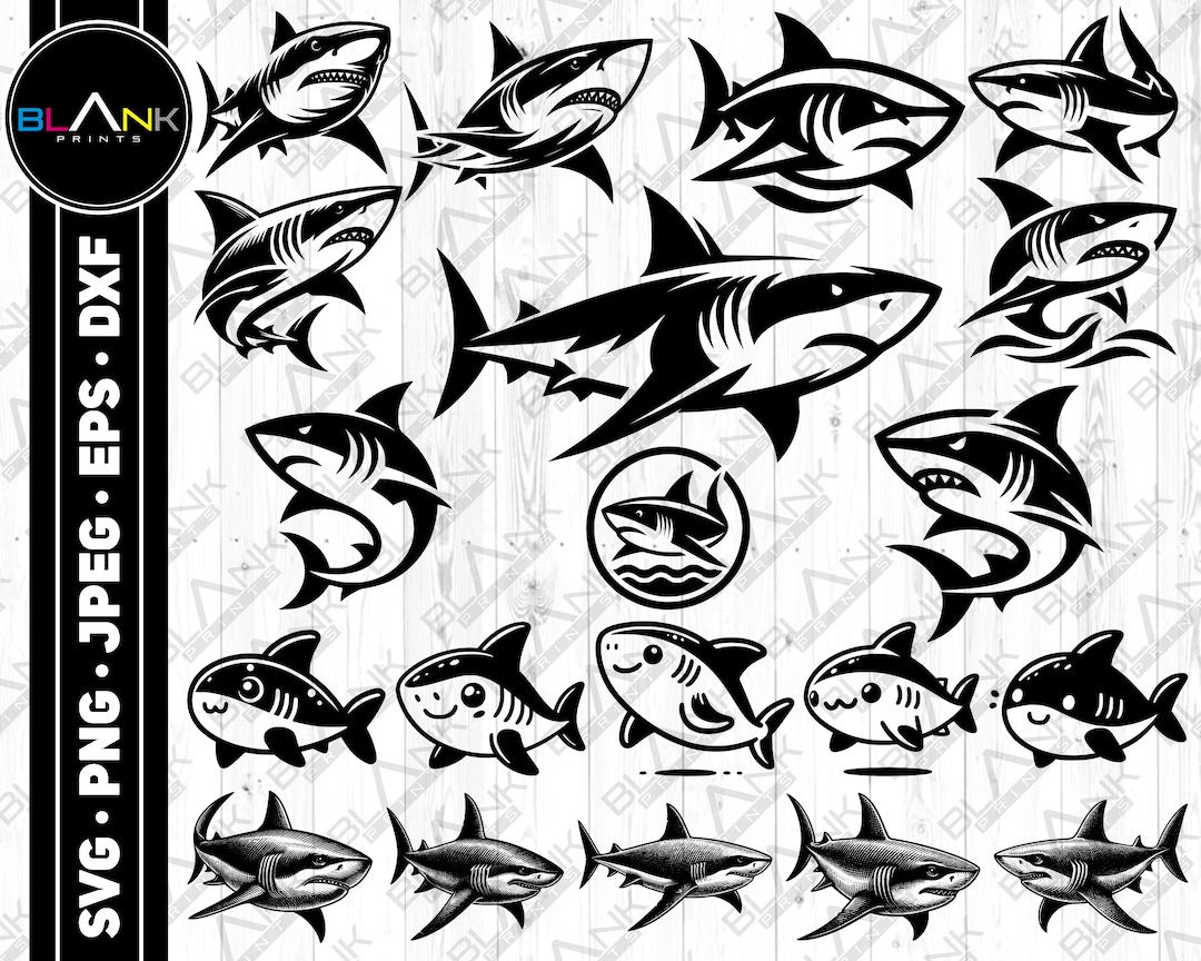 Shark Bundle Svg Png Jpeg Eps Dxf Bundle Silhouette Cricut Commercial ...
