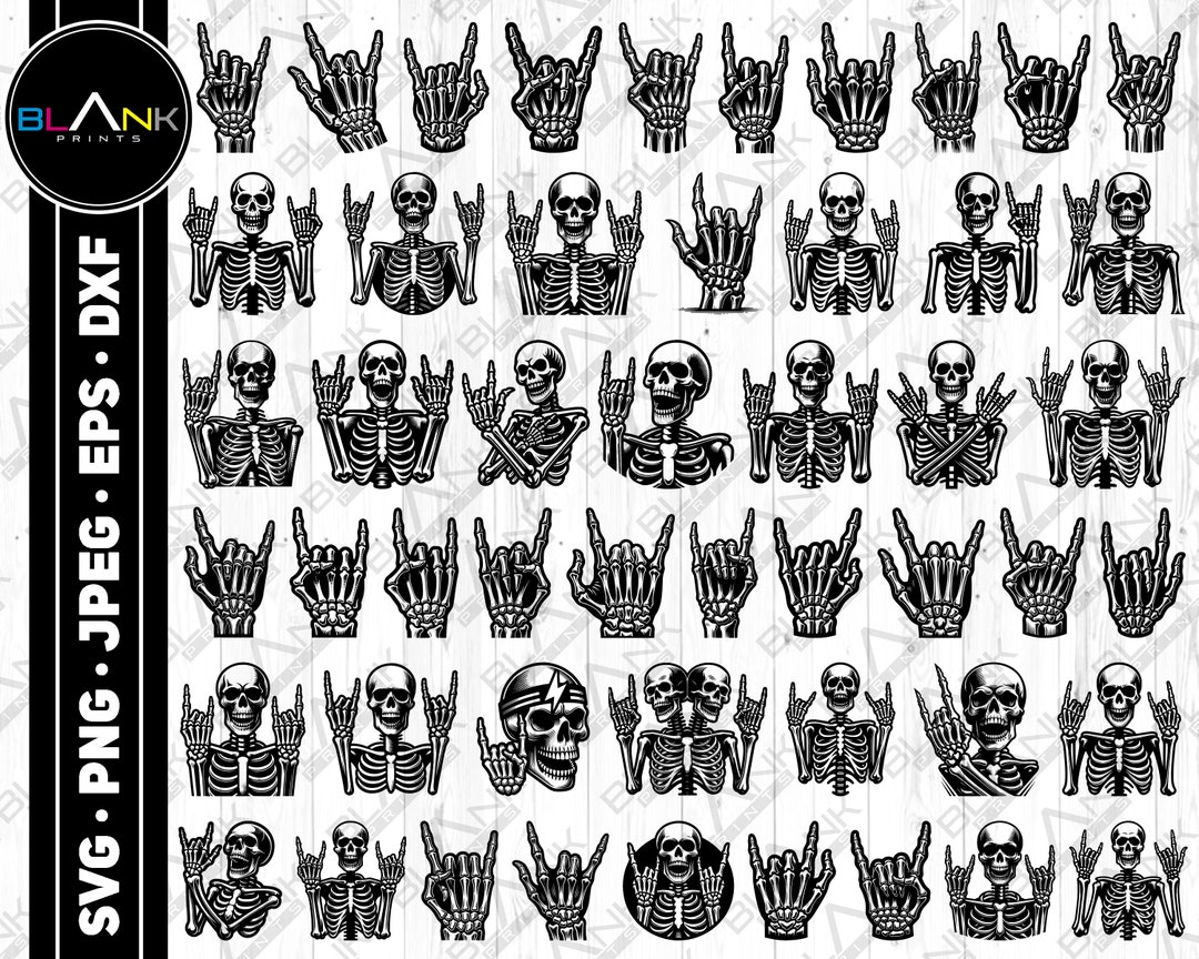 Skeleton Rock and Roll Sign Bundle (svg, Png, Jpg, Eps, Dxf) Commercial ...