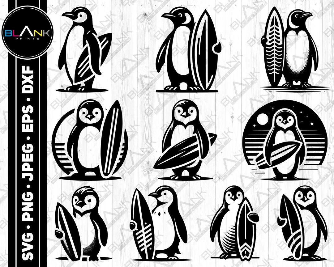 Penguin Surf Board Bundle Svg Png Jpeg Eps Bundle Silhouette Clipart ...