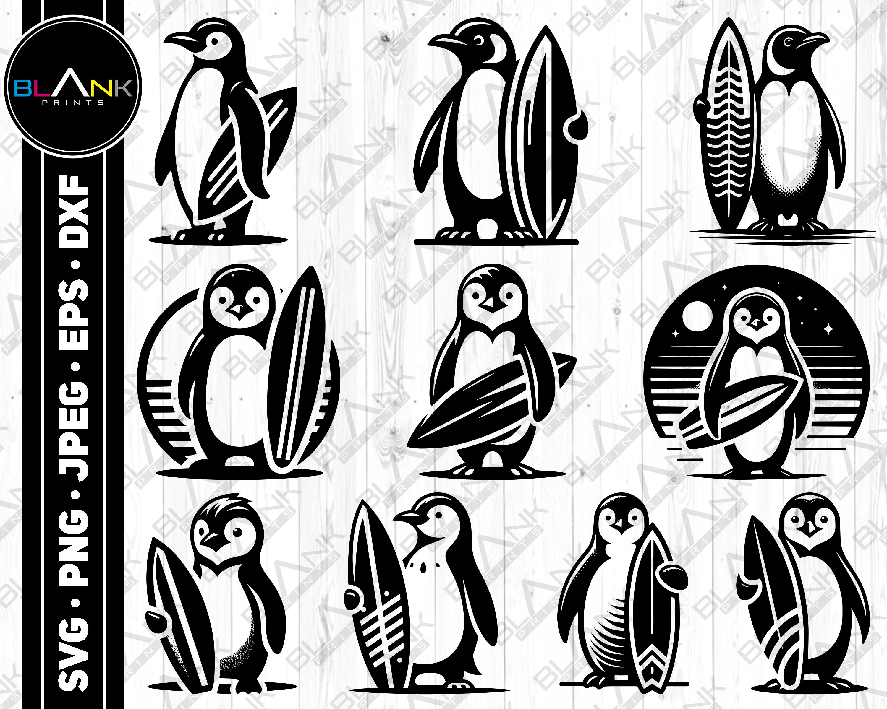Penguin Surf Board Bundle Svg Png Jpeg Eps Bundle Silhouette Clipart ...