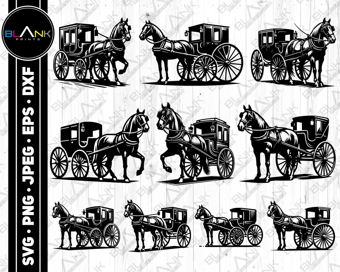 Horse Carriage Buggy Bundle Svg Png Jpeg Eps Dxf Bundle Silhouette ...