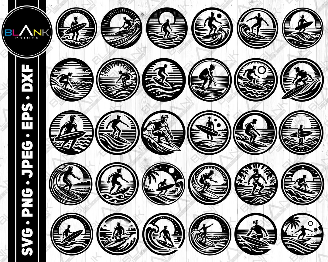 Surfing Bundle Svg Png Jpeg Eps Dxf Bundle Silhouette Clipart Cricut ...
