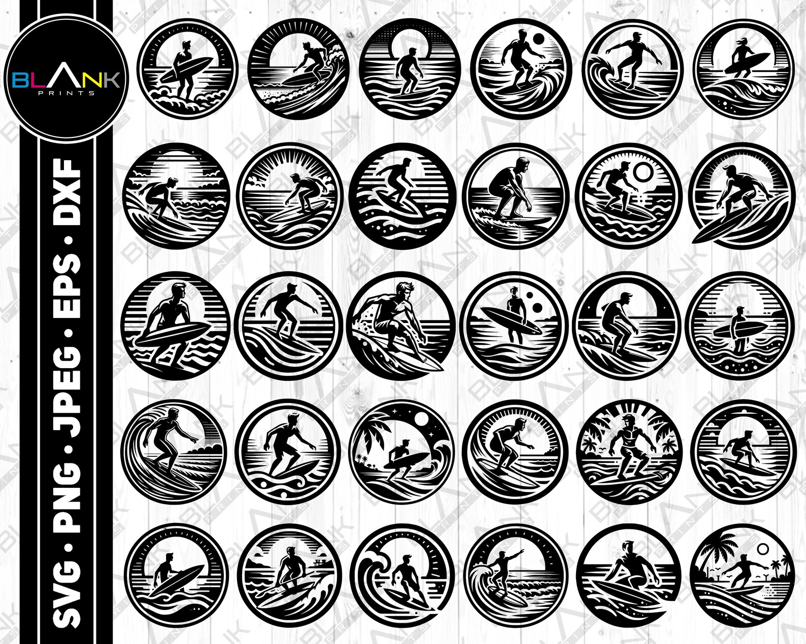 Surfing Bundle Svg Png Jpeg Eps Dxf Bundle Silhouette Clipart Cricut ...