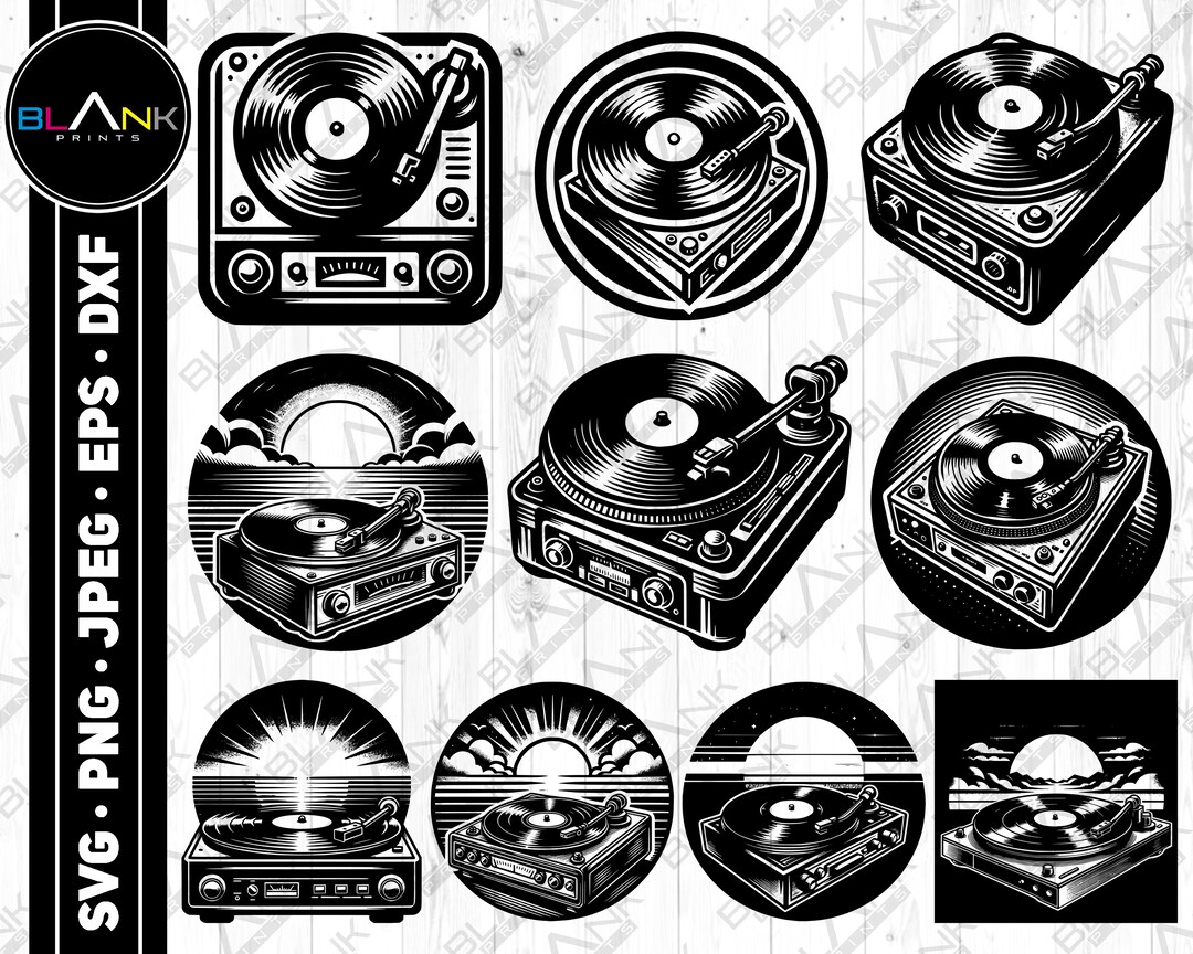 Vinyl Player Svg Png Jpeg Eps Dxf Bundle Silhouette Cricut Commercial ...