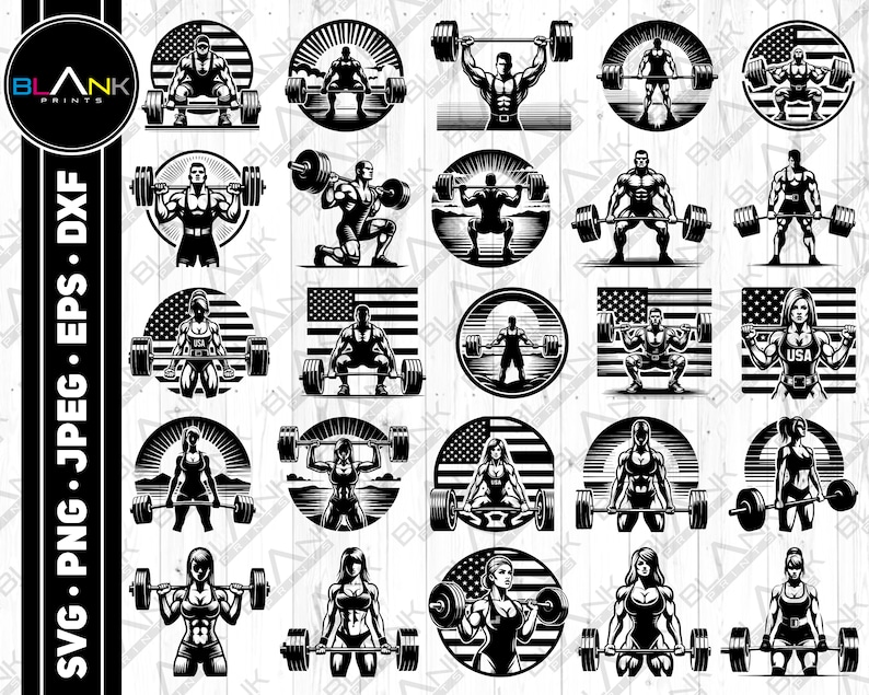 Powerlifting Bundle Svg Png Jpeg Eps Bundle Silhouette Clipart Cricut ...