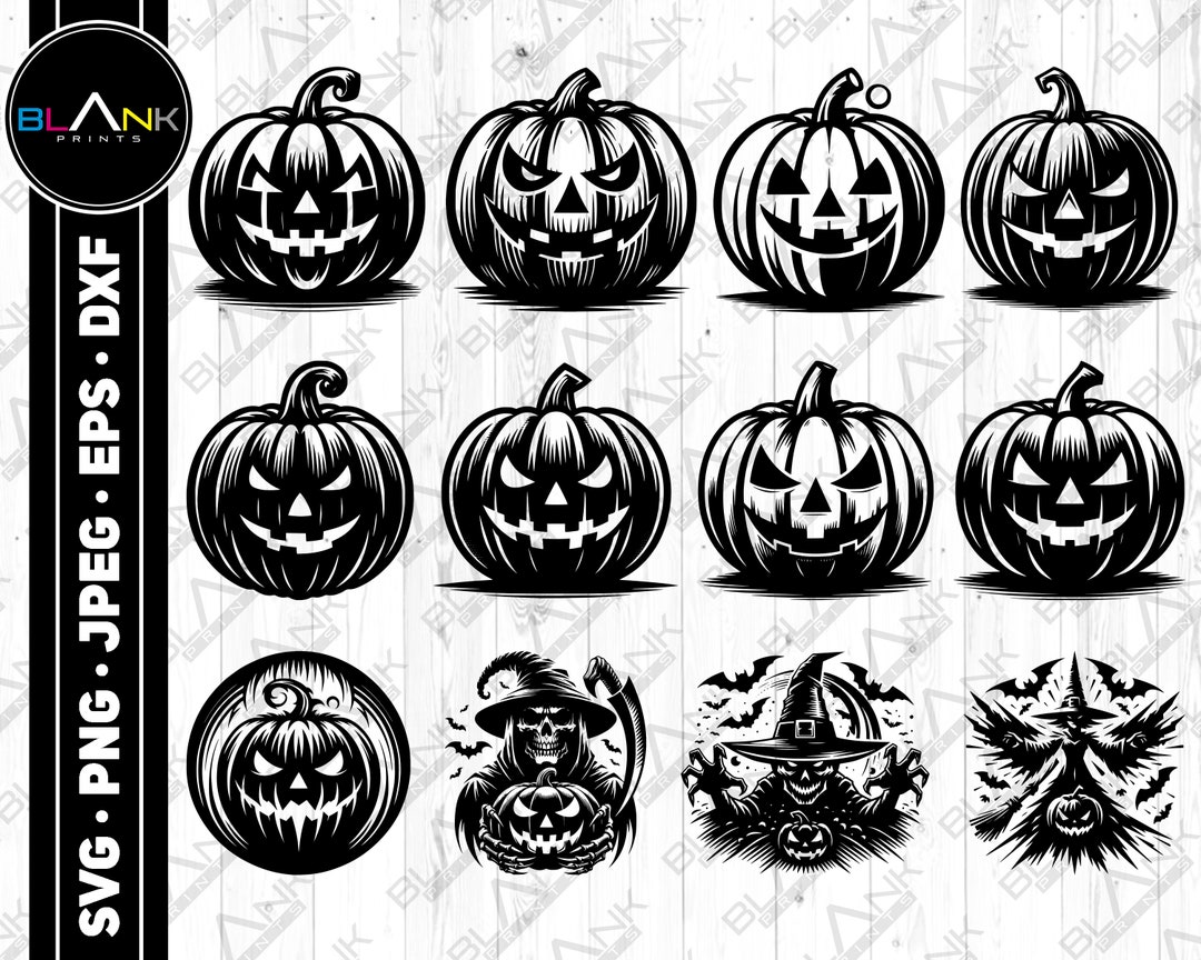 Halloween Pumpkin Bundle Svg Png Jpeg Eps Dxf Bundle Silhouette Clipart ...