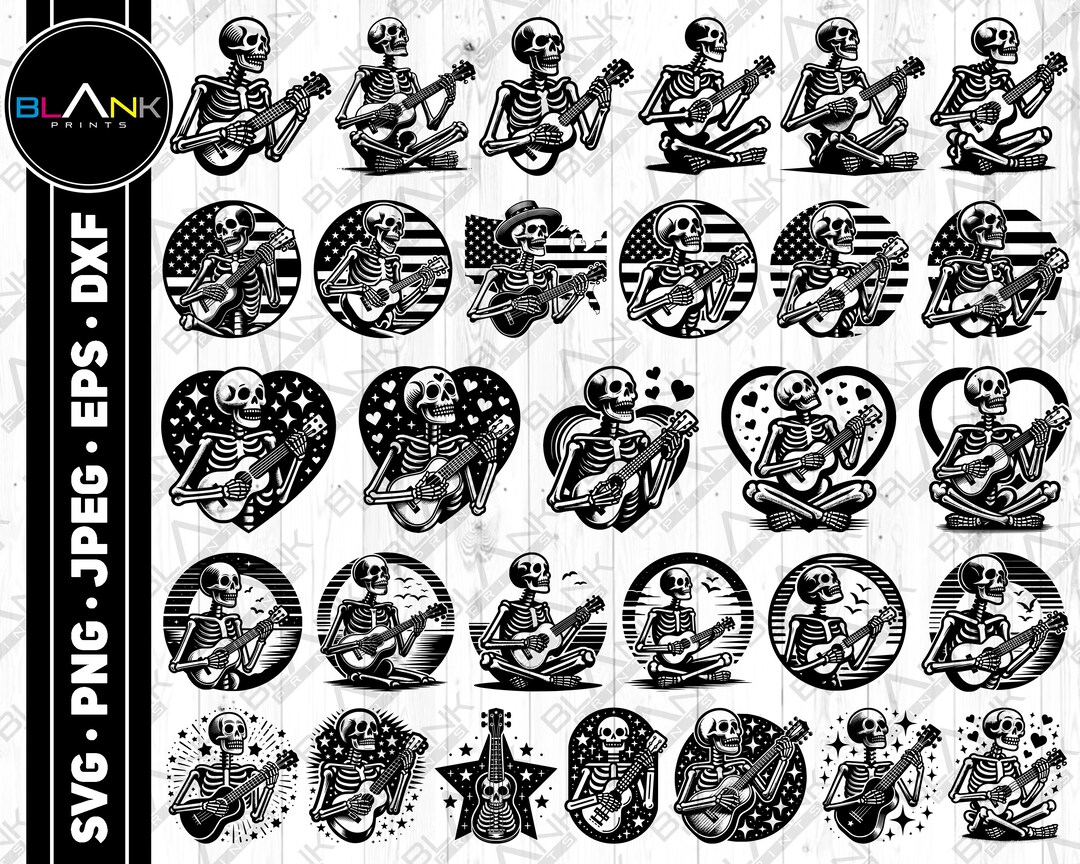 Skeleton Playing Ukulele Bundle Svg Png Jpeg Eps Dxf Bundle Silhouette ...