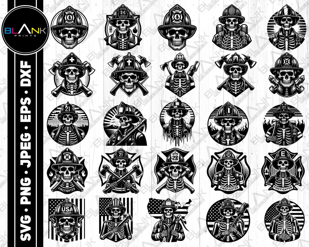 Skeleton Firefighter Bundle Svg Png Jpeg Eps Dxf Bundle Silhouette ...