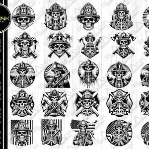 Skeleton Firefighter Bundle Svg Png Jpeg Eps Dxf Bundle Silhouette ...