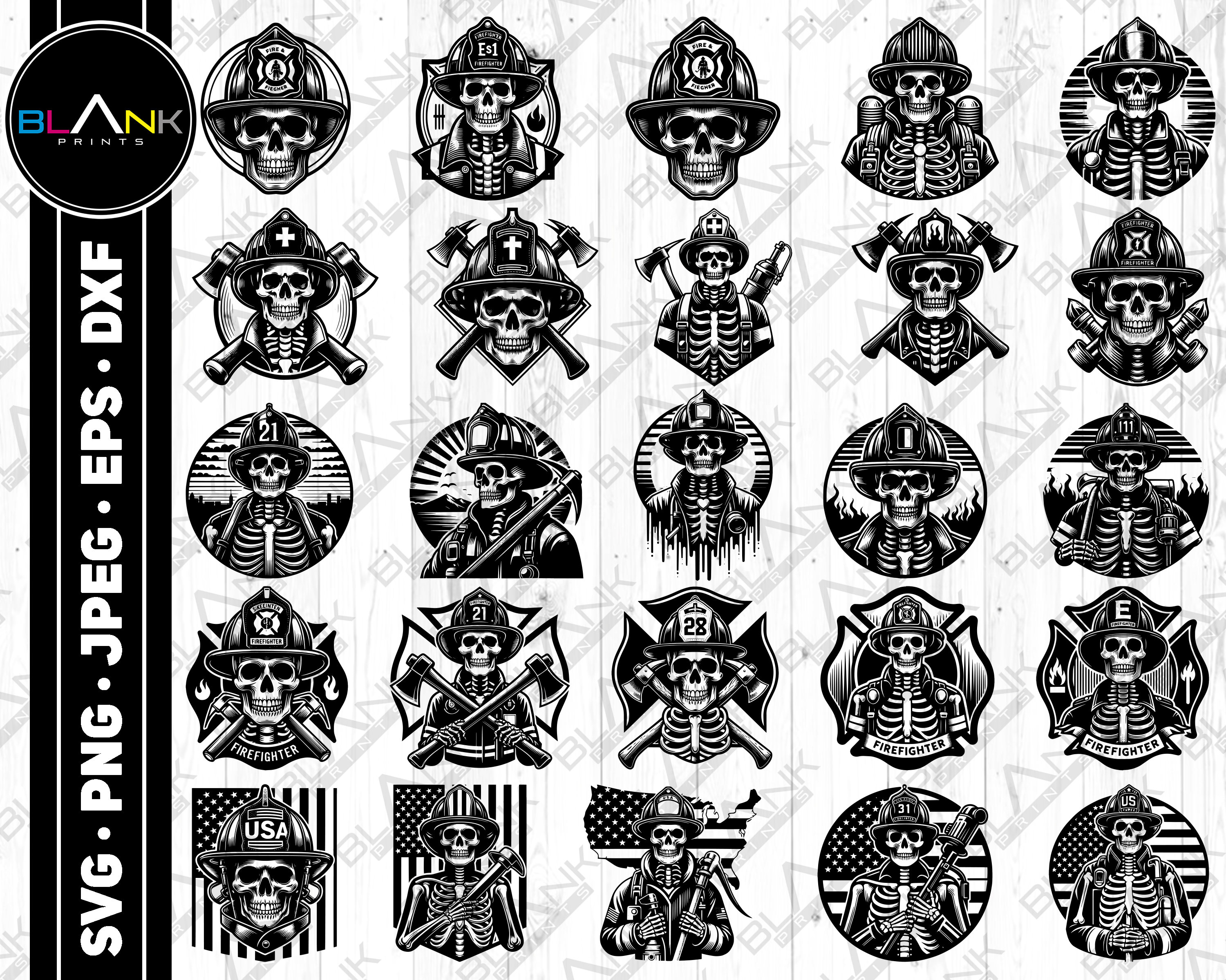 Skeleton Firefighter Bundle Svg Png Jpeg Eps Dxf Bundle Silhouette ...