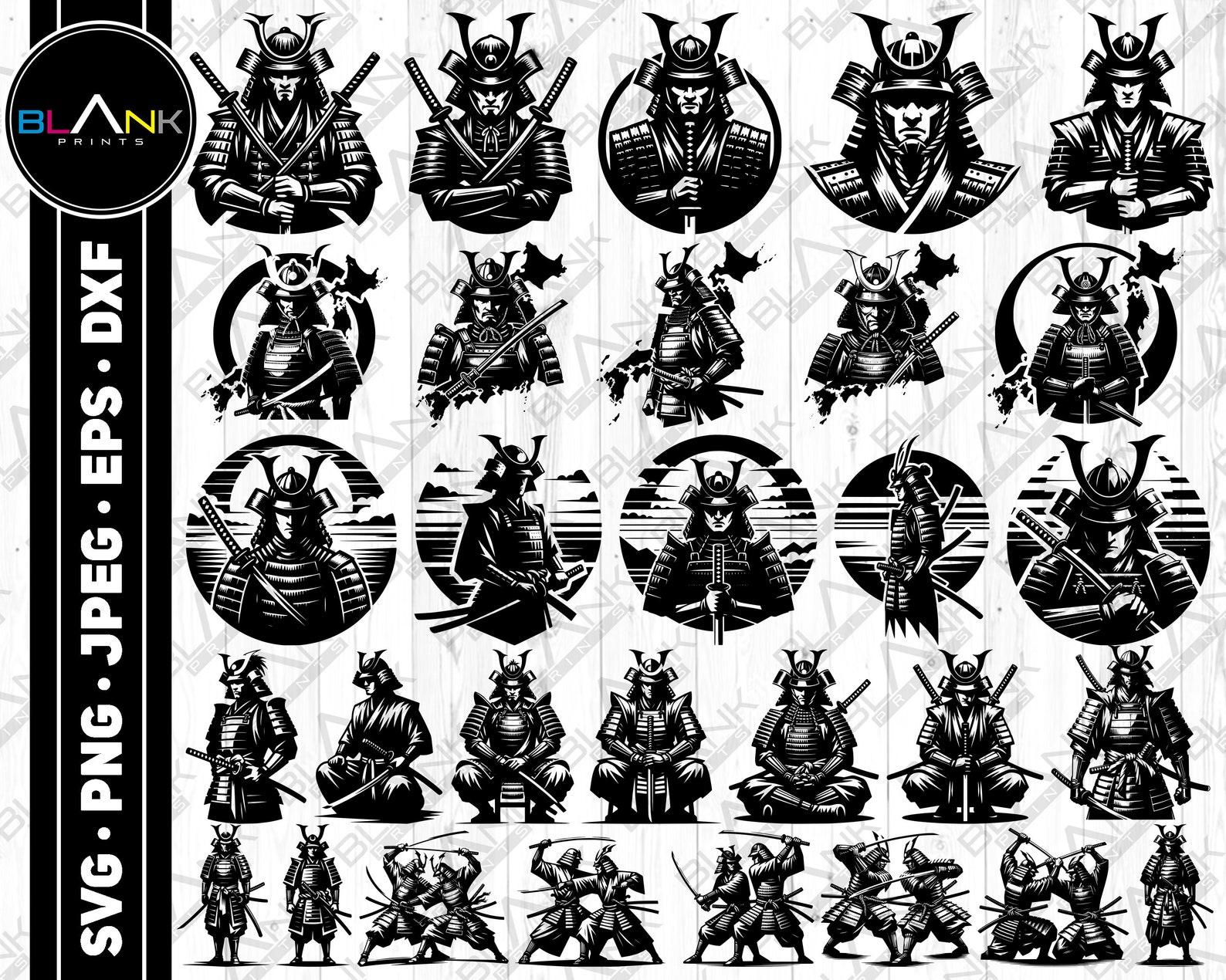 Samurai Bundle Svg Png Jpeg Eps Dxf Vector Bundle Silhouette Cricut ...