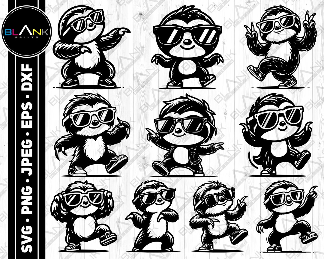 Cute Sloth Dancing Bundle Svg Png Jpeg Eps Dxf Bundle Silhouette ...