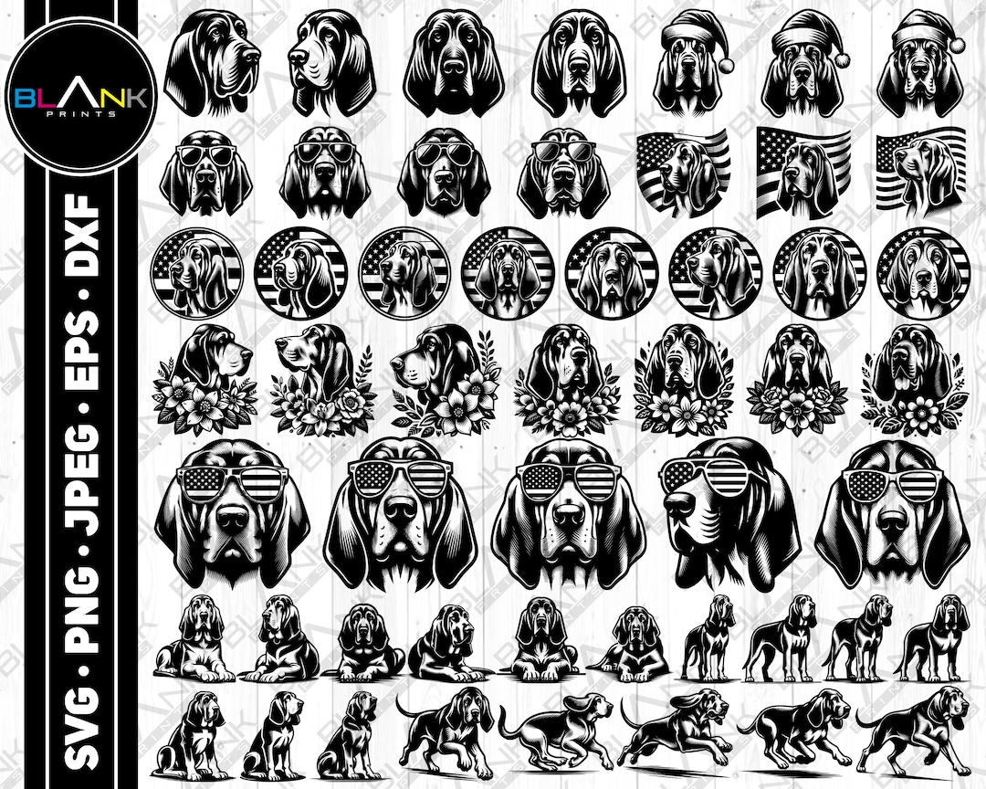 Bloodhound Bundle Dog Custom Svg Png Jpeg Eps Dxf Bundle Silhouette ...