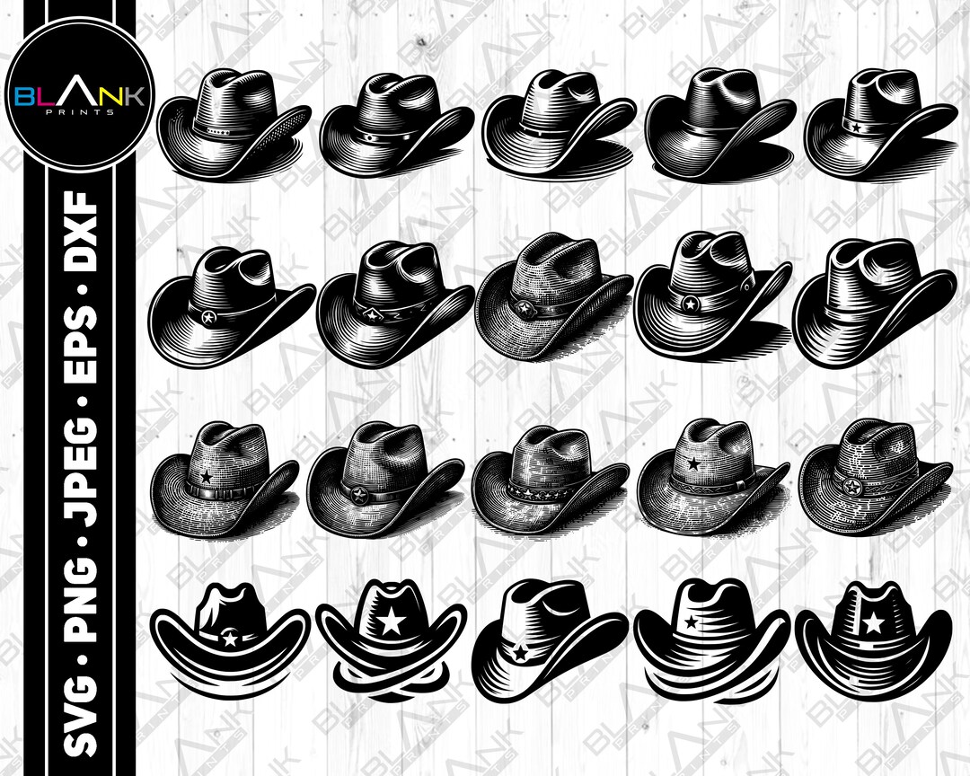 Cowboy Hat Vector Bundle, Rodeo Costume Silhouette (svg, Png, Jpg, Eps ...