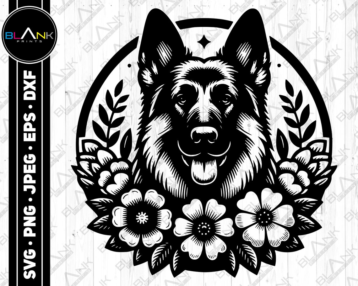 German Shepherd With Flower Svg Png Jpeg Eps Dxf Silhouette Cricut ...