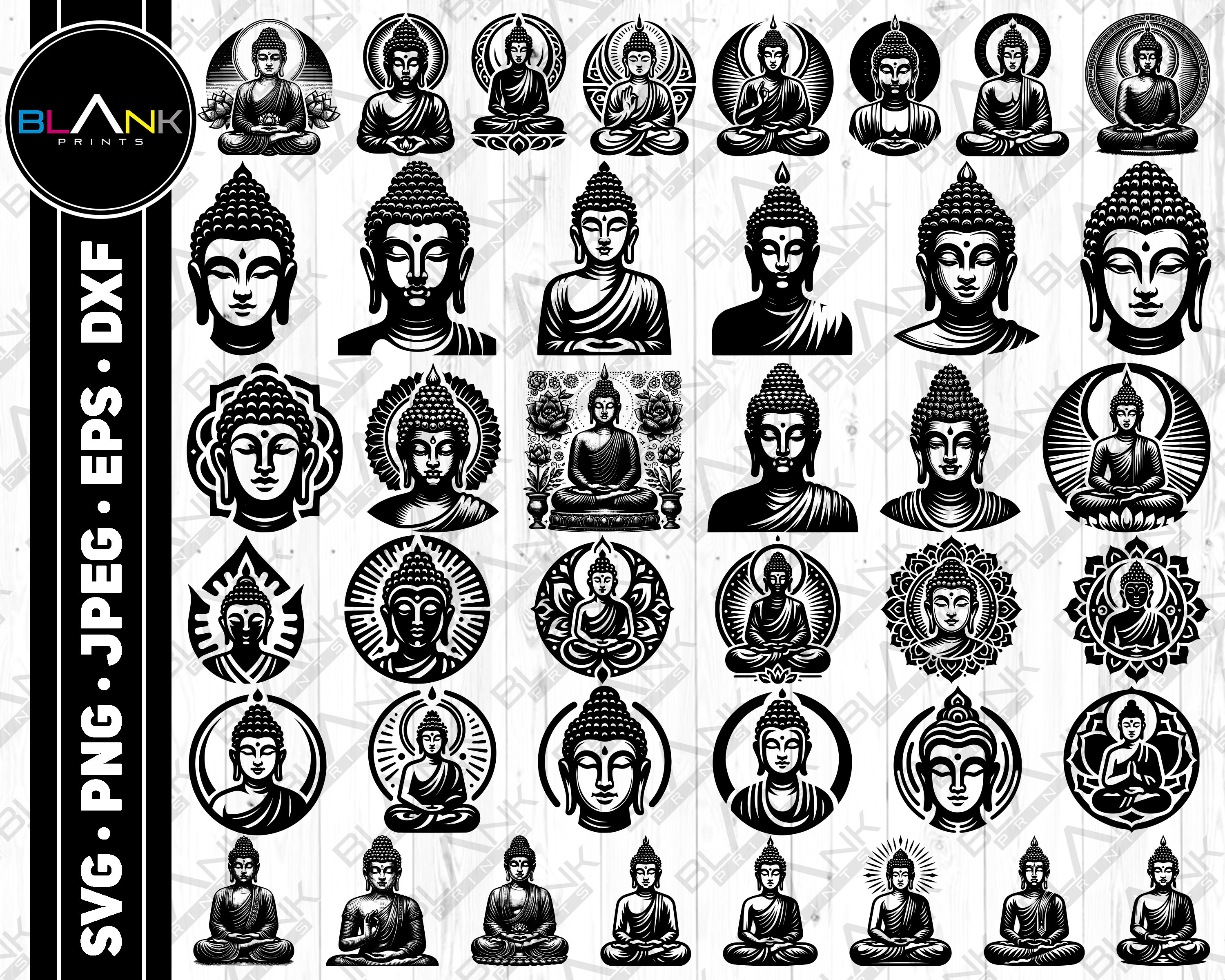 Buddha Bundle Svg Png Jpeg Eps Dxf Vector Bundle Silhouette Cricut ...