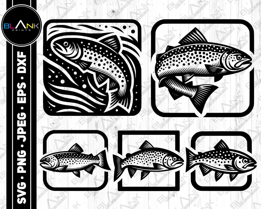 Trout Fish Bundle Svg Png Jpeg Eps Dxf Engrave Silhouette Clipart ...