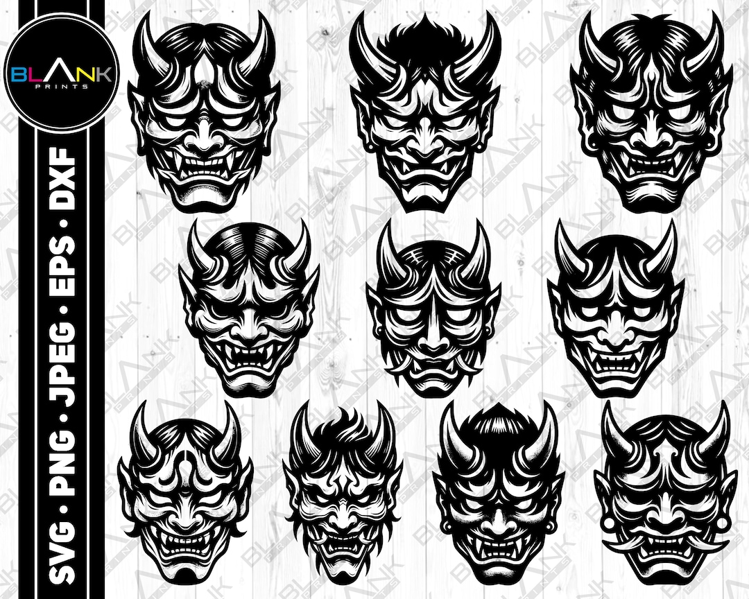 Oni Mask Bundle Svg Png Jpeg Eps Dxf Bundle Silhouette Clipart Cricut ...