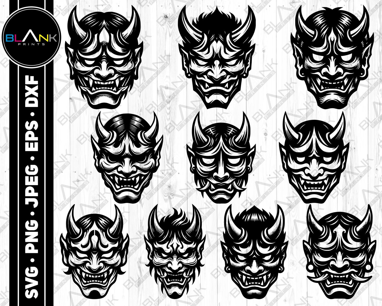 Oni Mask Bundle Svg Png Jpeg Eps Dxf Bundle Silhouette Clipart Cricut ...