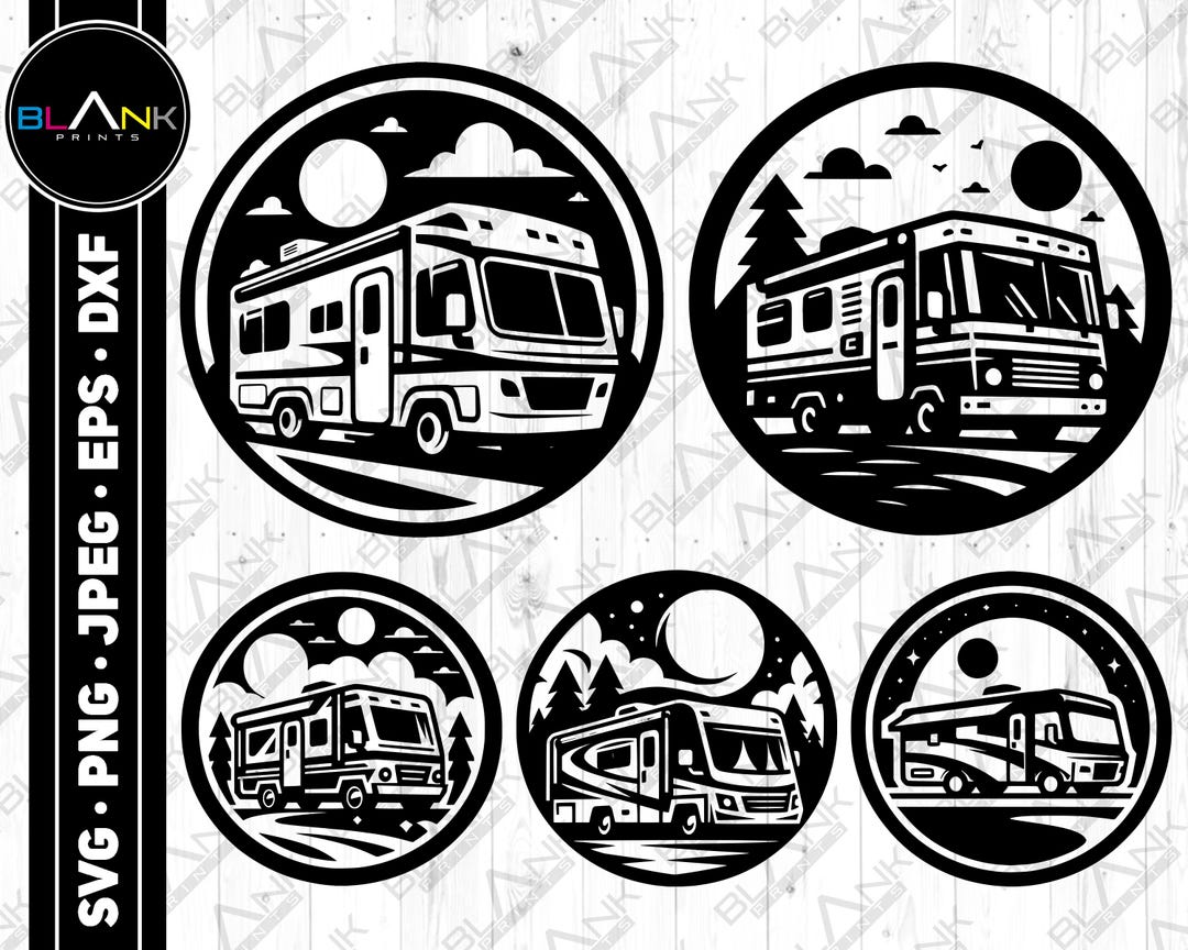 Rv Camper Van Bundle Svg Png Jpeg Eps Dxf Engrave Silhouette Clipart ...