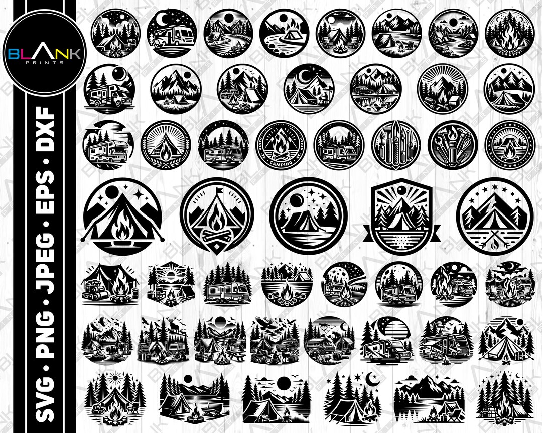 Camping Bundle Svg Png Jpeg Eps Dxf Bundle Silhouette Clipart Cricut Vector Commercial Use ...