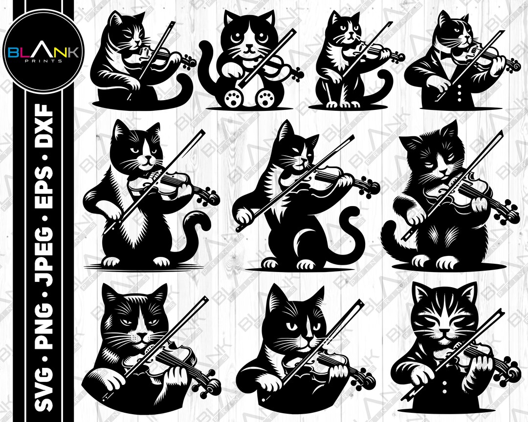 Cat Playing Violin SVG Bundle: Shirt Design, Cricut Silhouette (digital ...