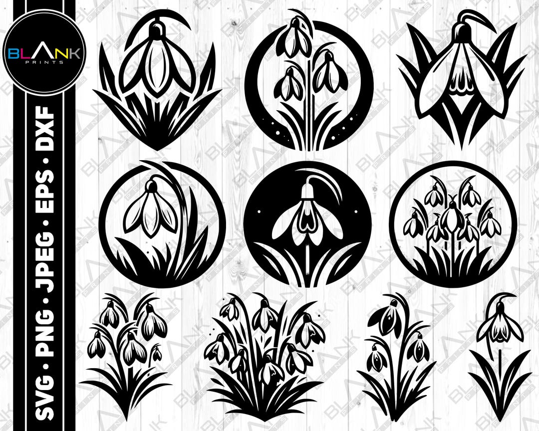 Snowdrop Flower Bundle Svg Png Jpeg Eps Dxf Engrave Silhouette Clipart ...