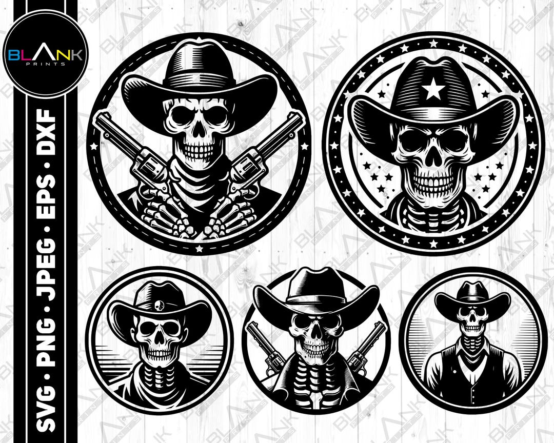 Skeleton Cowboy Bundle Svg Png Jpeg Eps Dxf Engrave Silhouette Clipart ...