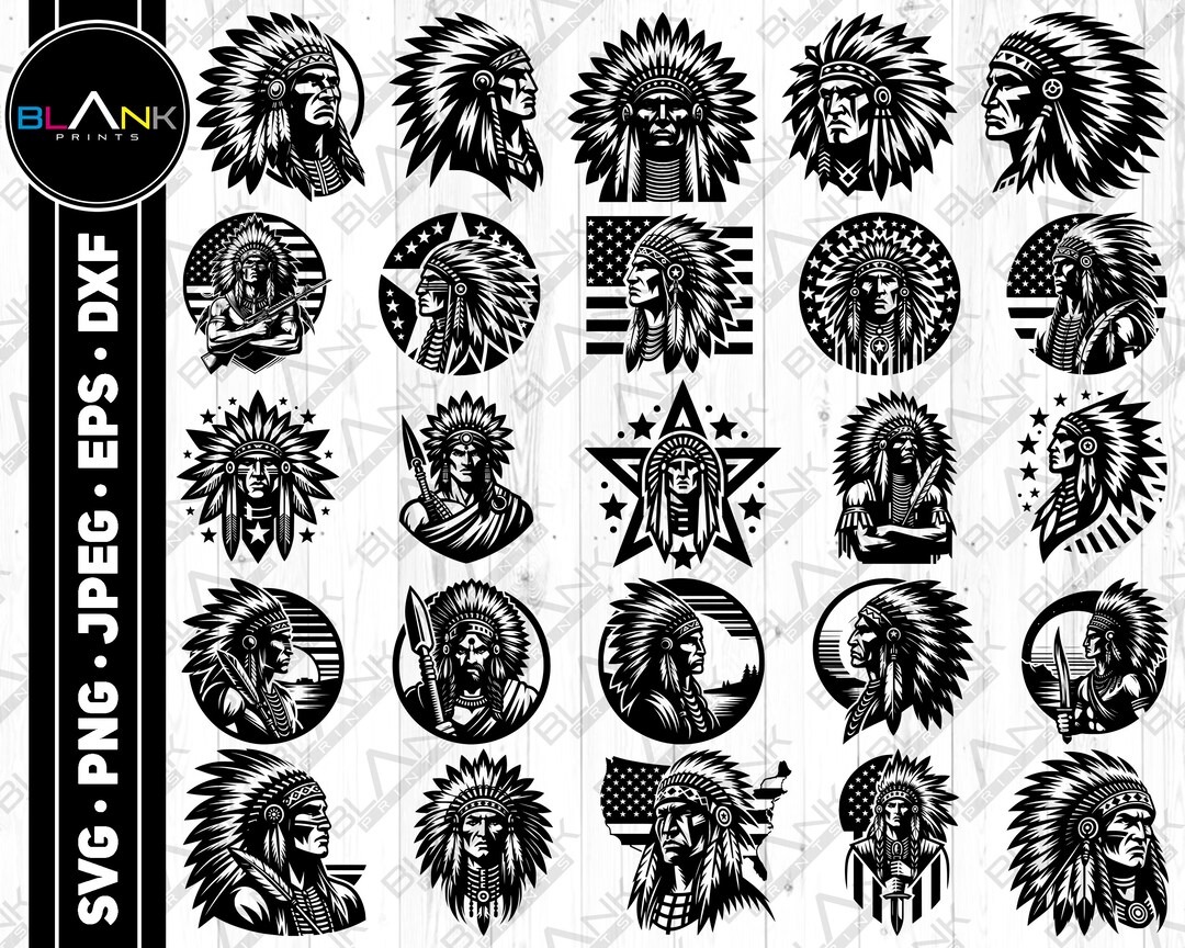 Native American Warrior Clipart Bundle (svg, Png, Jpg, Eps, Dxf) - Etsy