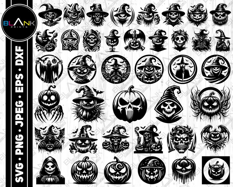Scary Halloween Clipart Bundle, Witch Pumpkin Vector (svg, Png, Jpeg ...