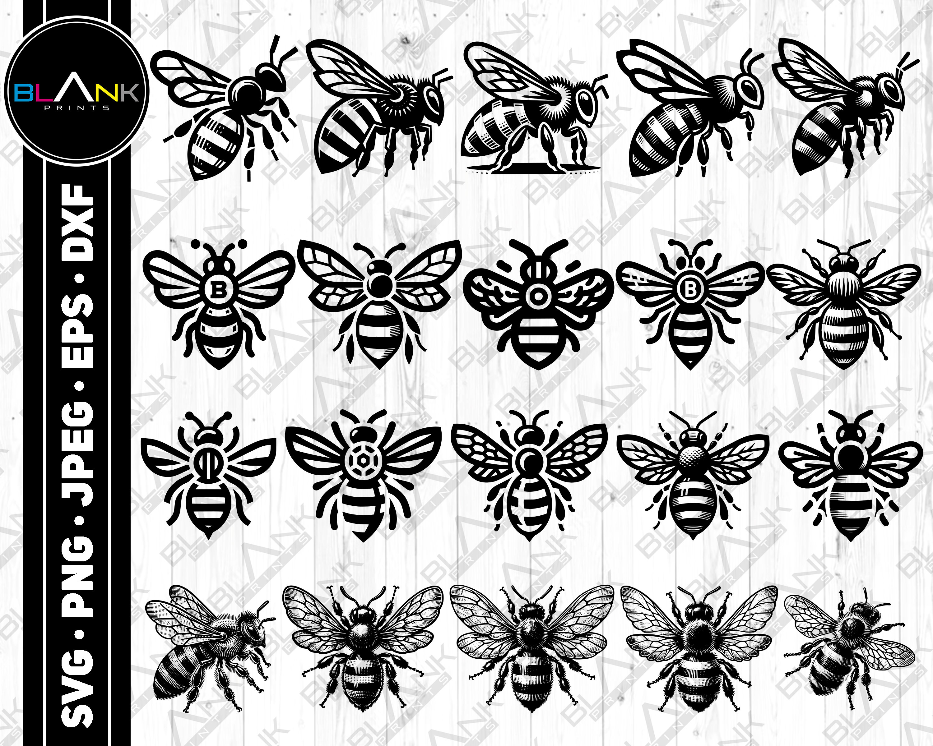 Bee Bundle Svg Png Jpeg Eps Dxf Bundle Silhouette Cricut Commercial Use ...
