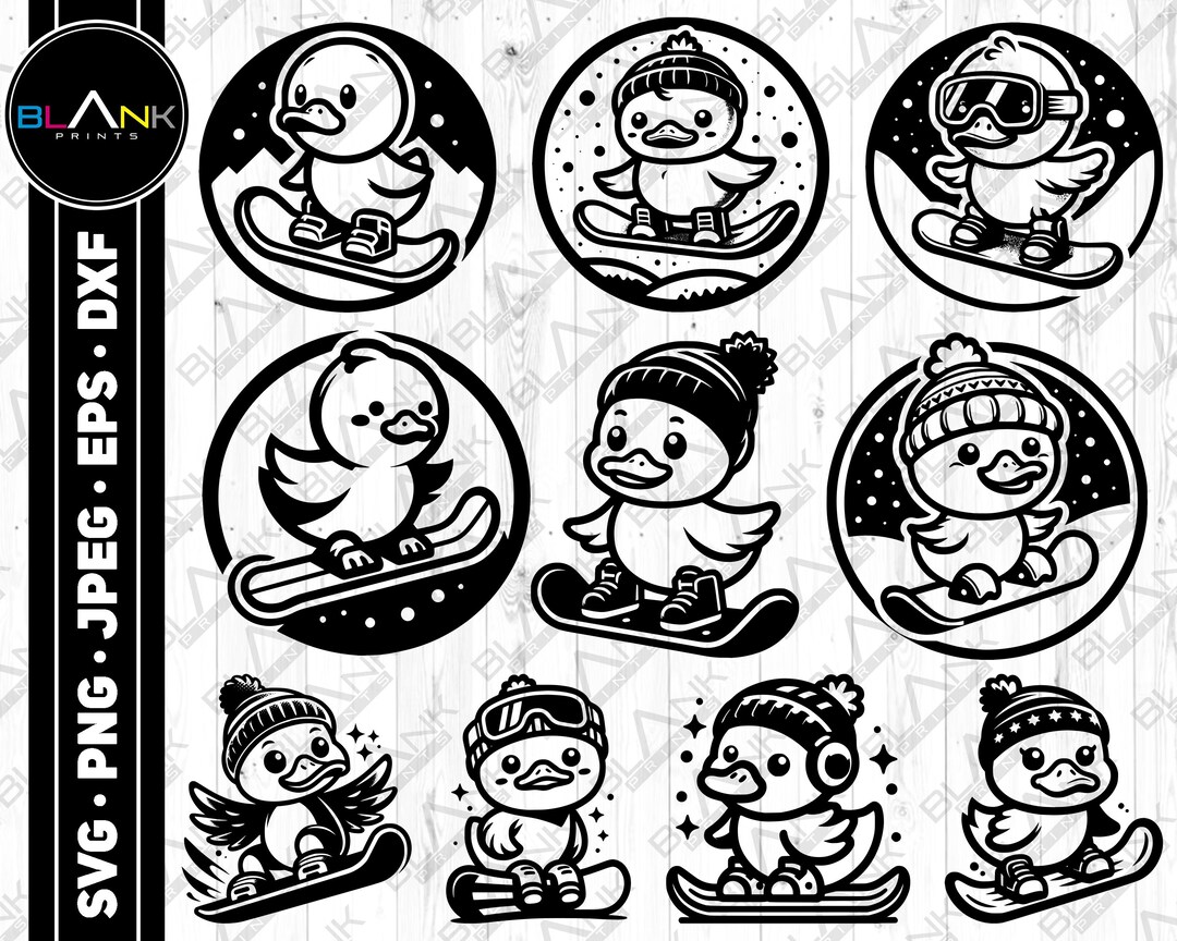 Cute Duck Snowboarding Svg Png Jpeg Eps Dxf Engrave Silhouette Clipart ...