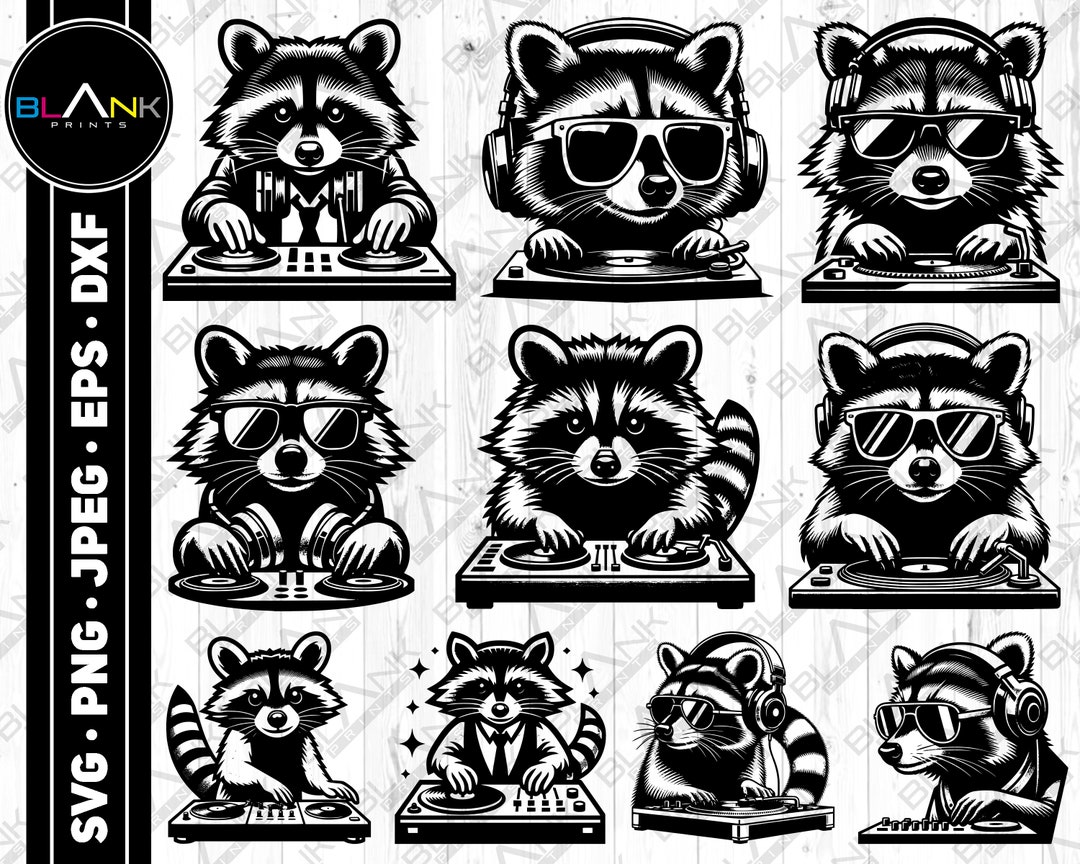 Raccoon Playing Dj Bundle Svg Png Jpeg Eps Dxf Bundle Silhouette Cricut ...