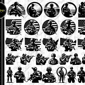 Soldier Mega Bundle Svg Png Jpeg Eps Dxf Engrave Silhouette Clipart ...