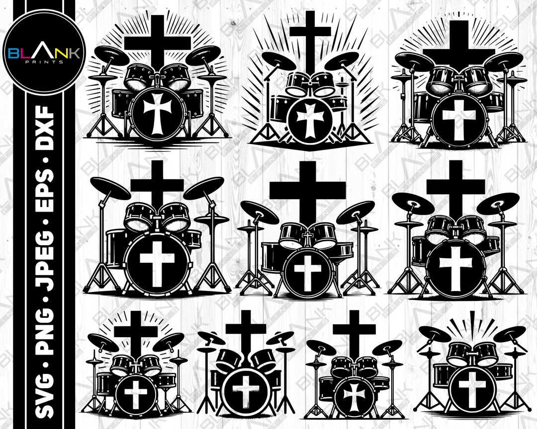 Drum Set Christian Bundle Svg Png Jpeg Eps Dxf Bundle Silhouette Cricut ...