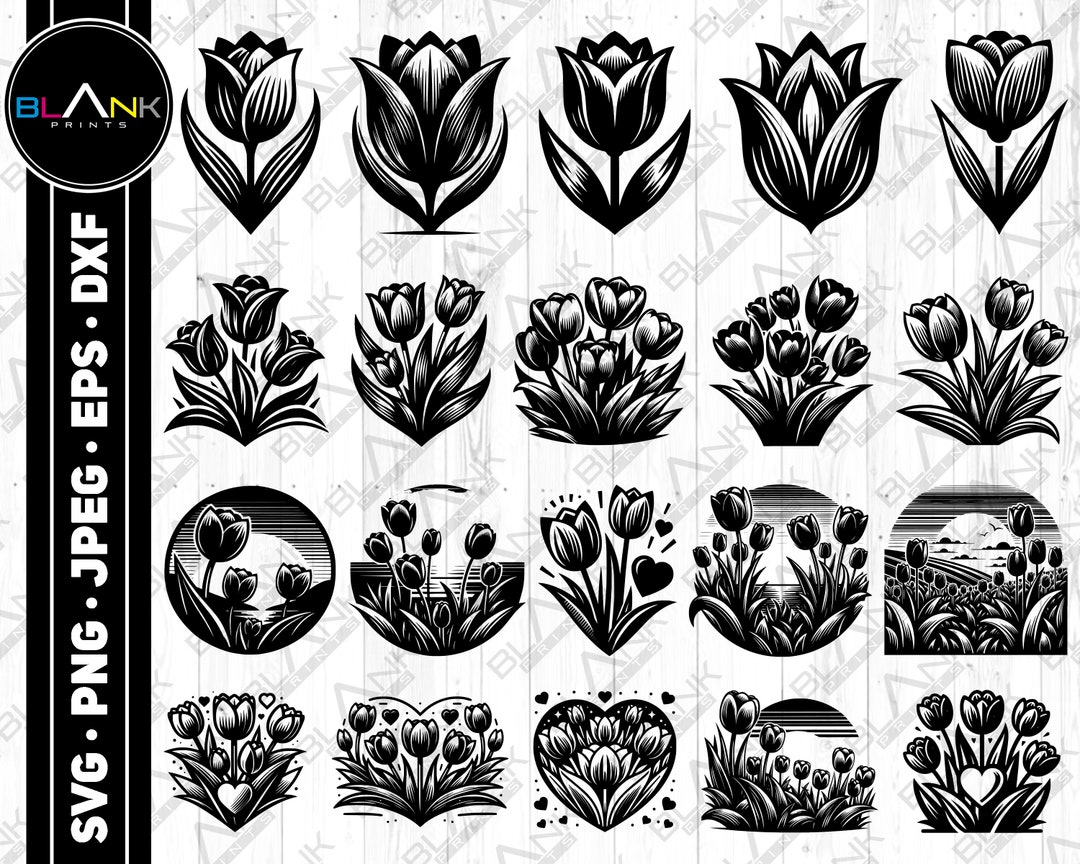 Tulip Bundle Svg Png Jpeg Eps Dxf Bundle Silhouette Cricut Clipart ...