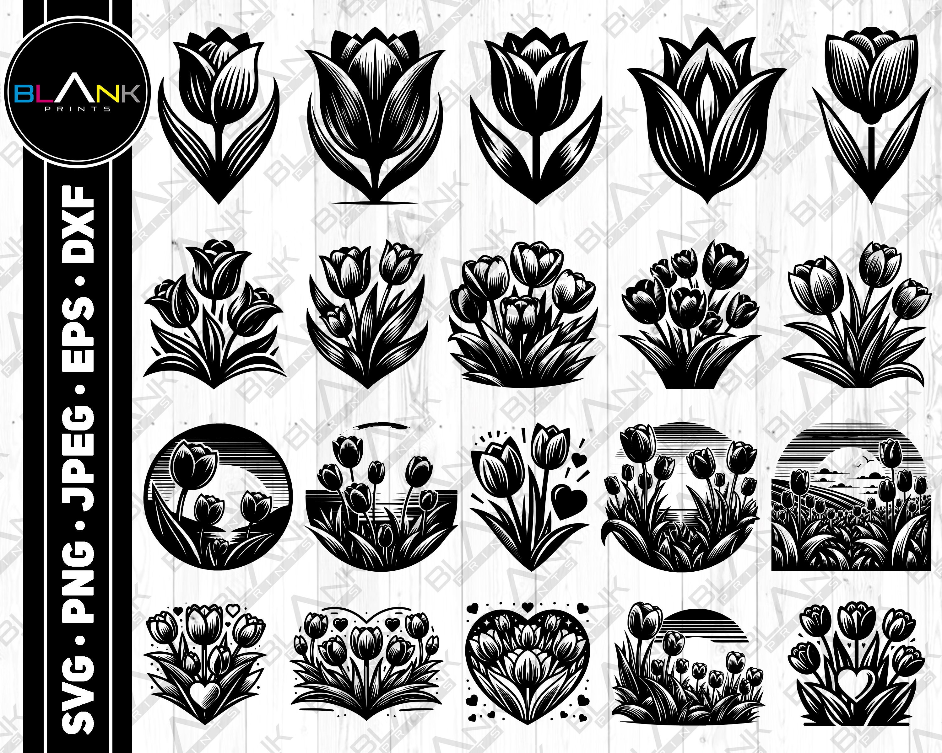Tulip Bundle Svg Png Jpeg Eps Dxf Bundle Silhouette Cricut Clipart ...