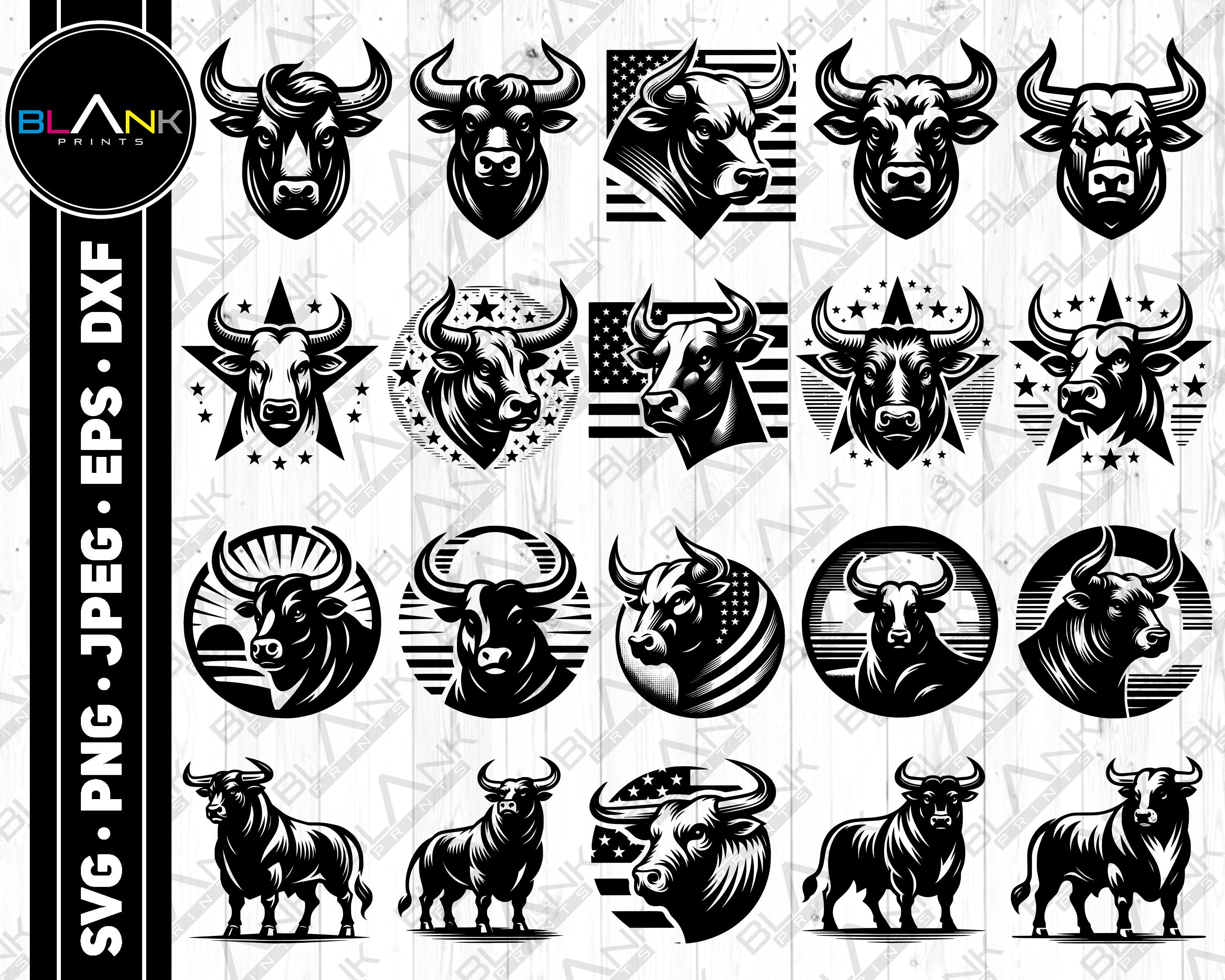 Bull Bundle Svg Png Jpeg Eps Dxf Bundle Silhouette Clipart Cricut ...