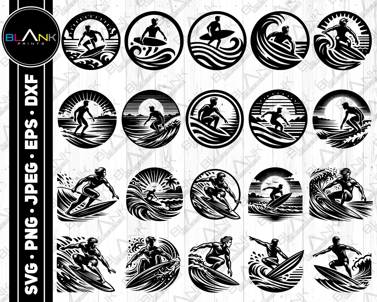 Surfing Bundle Svg Png Jpeg Eps Dxf Bundle Silhouette Clipart Cricut ...